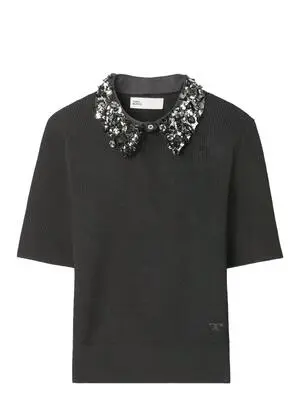 Tory Burch Embellished-collar Top - Black