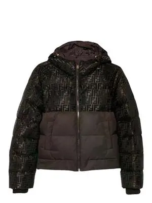 Fendi Ff Logo Hooded Puffer Jacket - Brown