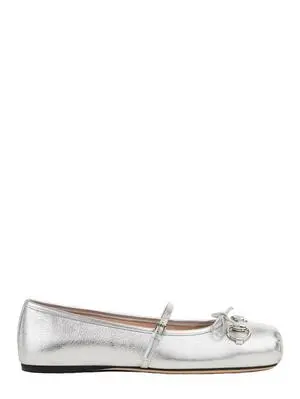 Gucci Horsebit Leather Ballet Flat - Silver