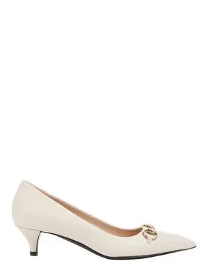 Gucci Gg Leather Horsebit Pump - Beige
