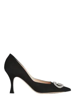 Gucci Suede Pump With Crystal Interlocking G - Black