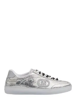 Gucci S G75 Leather Sneakers Silver