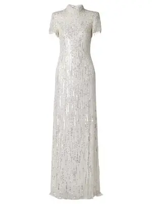 Jenny Packham Embellished Chiffon Gown Ivory