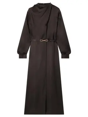 Gabriela Hearst Josef Belted Draped Silk Satin-crepe Midi Dress - Brown