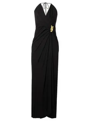 Rebecca Vallance Zaley Draped Embellished Jersey Maxi Dress - Black
