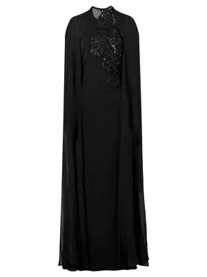 Elie Saab Cape-effect Embellished Silk-crepe And Silk-chiffon Gown - Black