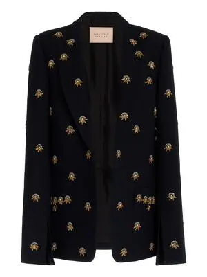CUCCULELLI SHAHEEN Medallion-embellished Wool-silk Blazer - Black
