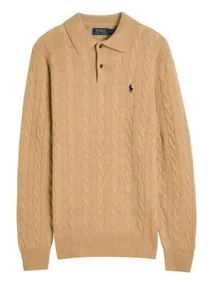 Polo Ralph Lauren Cable-knit Wool And Cashmere-blend Polo Jumper - Camel