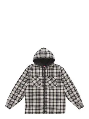 Supreme Lined Zip Up Hooded Flannel Shirt - White
