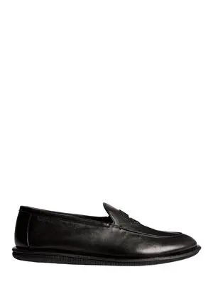 Giorgio Armani Leather Monogram-embroidered Loafers - Black