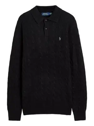 Ralph Lauren Cable-knit Wool And Cashmere-blend Polo Jumper - Black