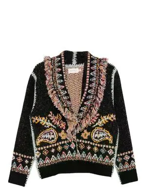 CECILIA PRADO Isadora Fringed Patterned Cardigan - Black