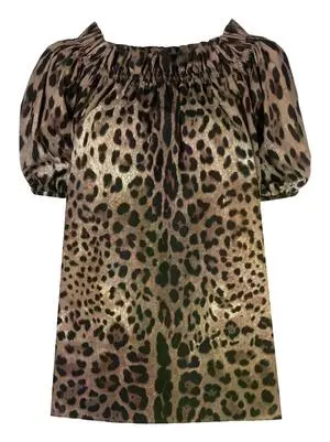 Dolce & Gabbana Leopard-print Off-shoulder Top - Brown