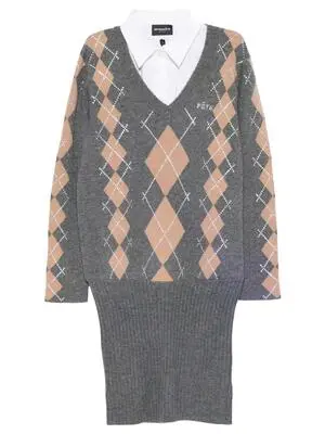 Retrofete Ornella Argyle-pattern Embellished Mini Dress - Grey