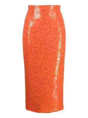LAQUAN SMITH Sequinned-crêpe And Corded Lace Skirt - Orange