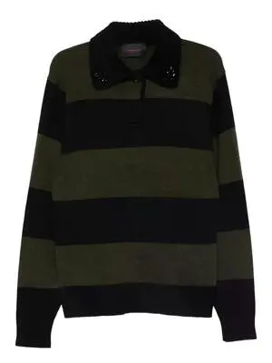 SIMONE ROCHA Striped Embellished-collar Polo Shirt