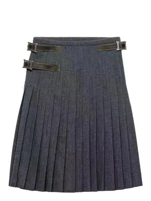 Prada Leather-strap Pleated Midi Skirt - Grey