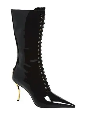 Jeffrey Campbell Pointed Toe Lace-up Boots - Black Patent