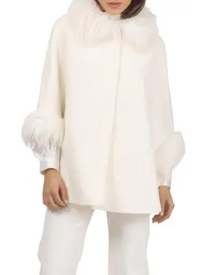 Gorski Wool Cape With Shearling Collar And Cuffs - Ivory