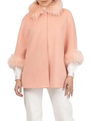 Gorski Wool Cape With Shearling Collar And Cuffs - Light Pink