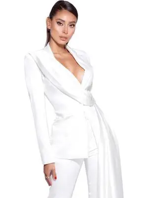 MISS CIRCLE Vandra Draped Blazer Top - White