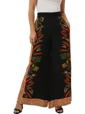 RAISHMA Reyna Wide-leg Trousers With Floral Embroidery - Botanical