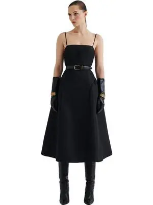 MALINA Calista Exaggerated Hip Midi Dress - Black
