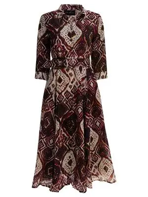 Samantha Sung Belted Printed Dress - Red