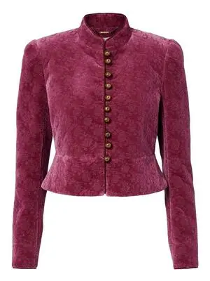 Chloé Floral Cropped Cotton Velvet Jacket - Purple