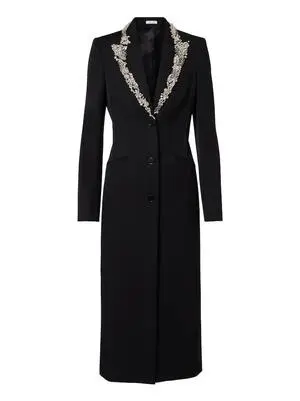 Alexander McQueen Embellished Grain De Poudre Wool Coat - Black