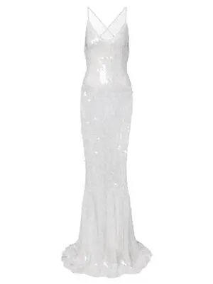 Norma Kamali Sequined Open-back Gown - White