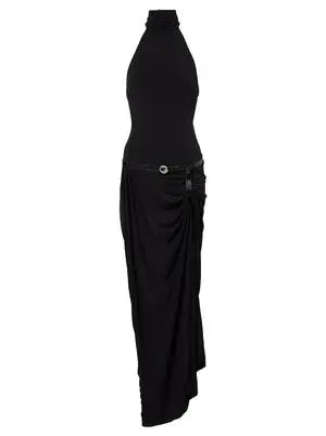 Coperni Belted Asymmetric Draped Halterneck Maxi Dress - Black