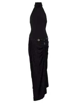 Coperni Belted Asymmetric Draped Halterneck Maxi Dress - Black