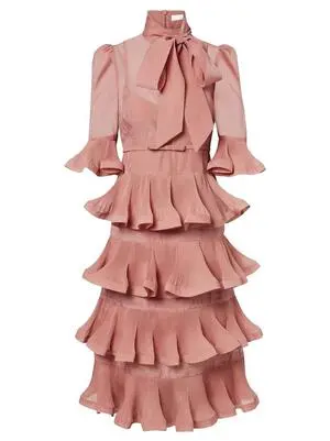 Zimmermann Tiered Pleated Midi Dress - Pink