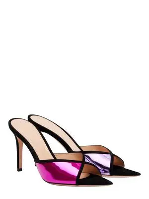GIANVITO ROSSI Suede-trimmed Metallic Leather Mules - Pink