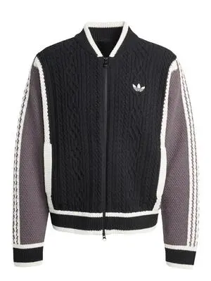 Adidas Cable Knit Zip Up Sweater - Black