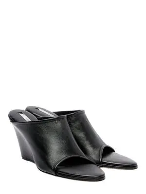 CHRISTEN Strap Stretch 75 Leather Wedge Mules - Black