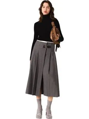 Maje Long Pleated Skirt - Grey