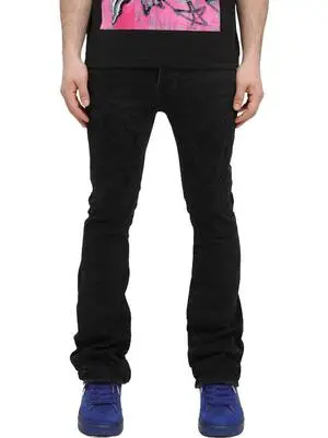 PURPLE BRAND Monogram Beaded Slim Flare Jeans - Black