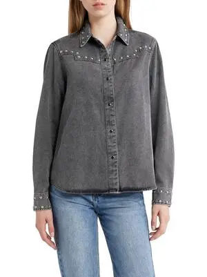 Rails Vinea Studded Denim Western Shirt - Black