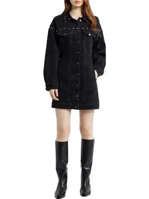 Rails Ladera Studded Long Sleeve Denim Mini Shirtdress - Black Stone Studded