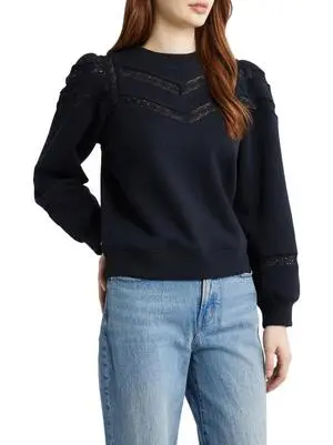 Rails Isles Lace Inset Cotton Sweatshirt - Black