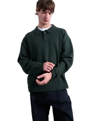 Topman Oversized Smart Polo Sweater Dark Green