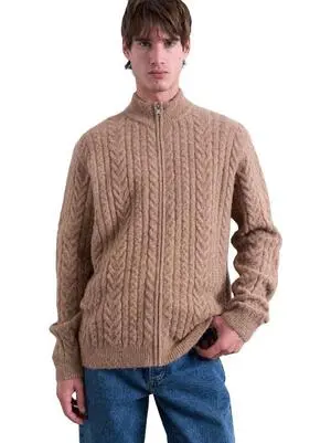 TOPMAN Cable Knit Zip Cardigan
