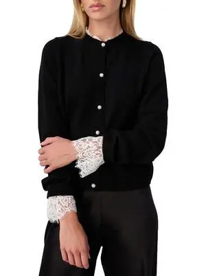 Cami Nyc Eliana Lace Trim Cardigan - Black/white