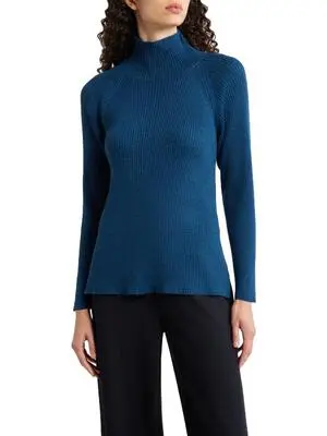 Eileen Fisher Ribbed Wool Turtleneck Sweater - Atlantis