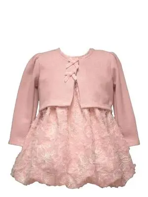 IRIS & IVY Bow Cardigan & Bubble Dress Set - Pink