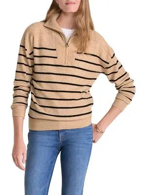 Vineyard Vines Stripe Merino Wool Blend Half Zip Sweater - Cappuccino