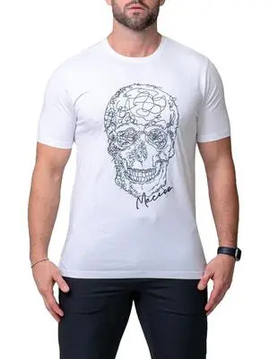 MACEOO Scribbleskull Embroidered Skull Stretch Cotton T-shirt - White