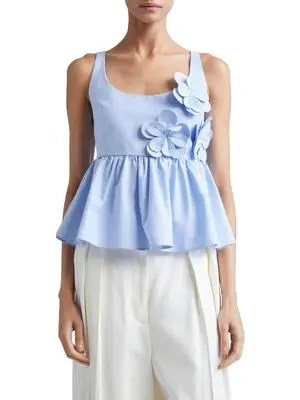 Stine Goya 3d Flower Sleeveless Organic Cotton Peplum Top - Brunnera Blue